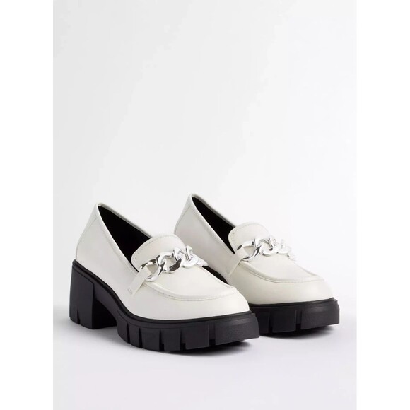 torrid | Shoes | Torrid White Chunky Loafer Chain Platform Slip On Heel ...